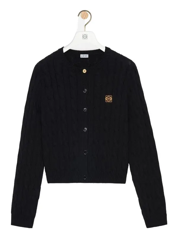 Loewe Logo Embroidered Crewneck Cardigan - Black
