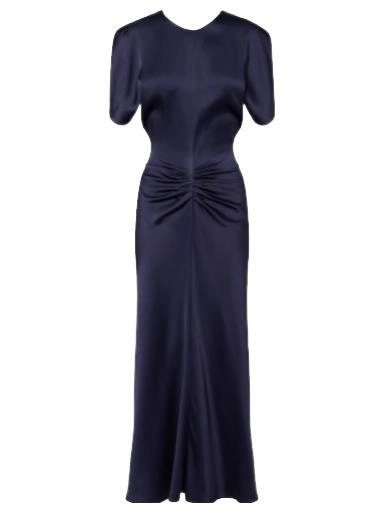 Victoria Beckham Bela Gathered Satin Midi Dress - Black