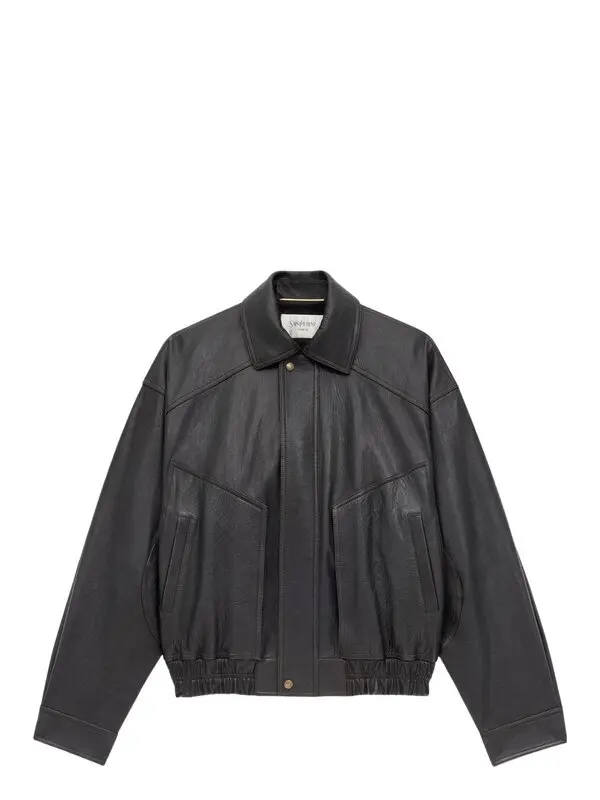 Saint Laurent Grained Lambskin Bomber Jacket - Licorice