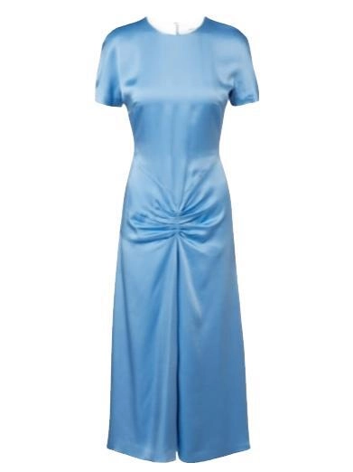 Victoria Beckham Gathered Satin Midi Dress - Blue