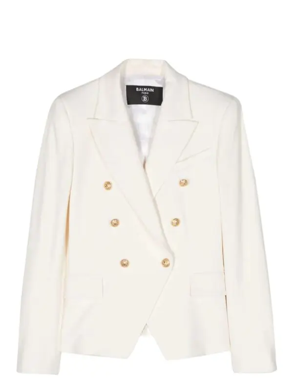 Balmain Embossed-button Double-breasted Blazer - White