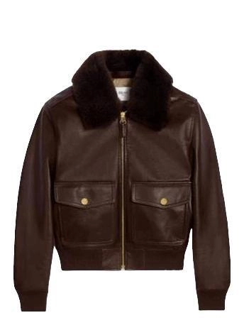 Celine Aviator Blouson Jacket In Calfskin With Fur Collar - No