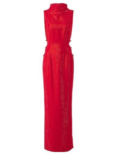 SELF-PORTRAIT Embellished Cutout Crêpe Gown - Red