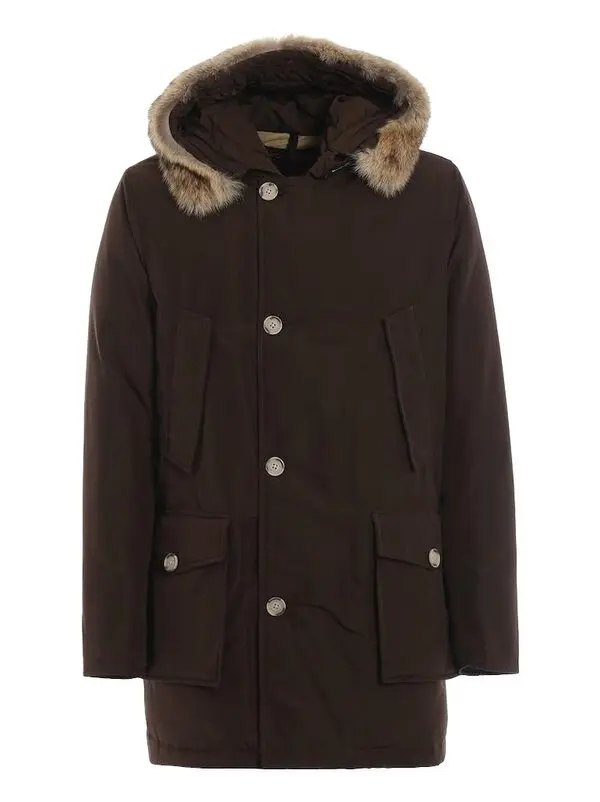Woolrich Spinning Parker Down Jacket With Fur Hood - Brown