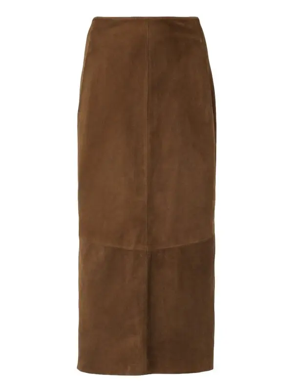 Vince Back Zip Pencil Skirt With Slit - Brown