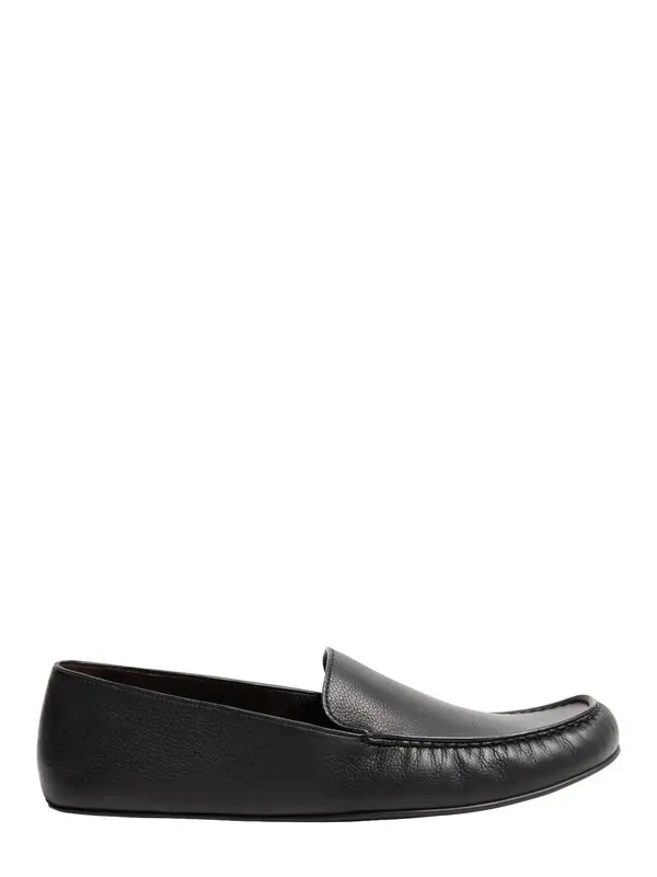 THE ROW Leo Loafers In Grained Leather - Black