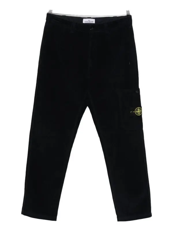 Stone Island Logo Patch Corduroy Pants - Blue