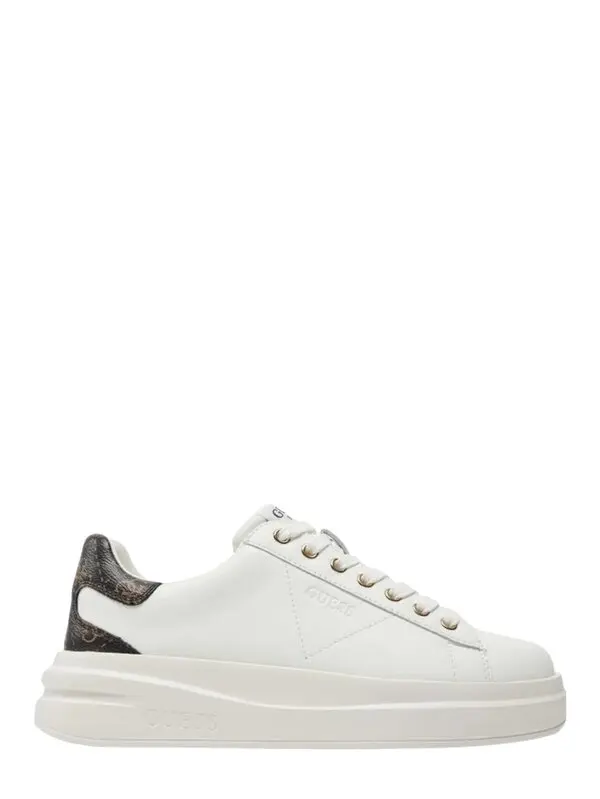 Guess Round Toe Lace Up Sneakers With Logo Detail - White