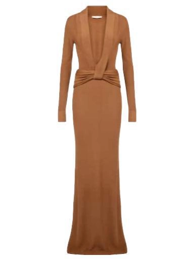 AYA MUSE Pleated Knitted Maxi Dress - Brown