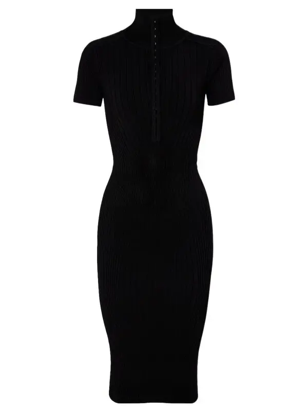MUGLER Ribbed Knit Midi Dress - Black