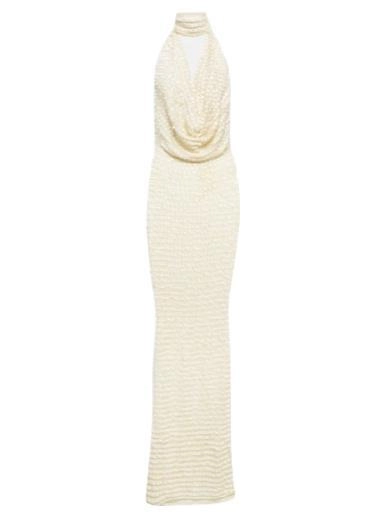 AYA MUSE Sequined Halterneck Maxi Dress - White