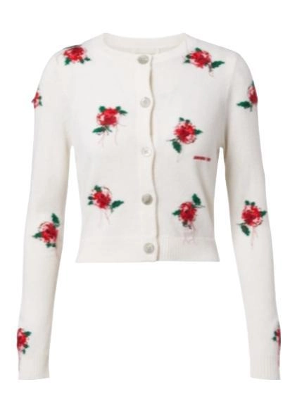 SHUSHU/TONG Long-sleeved Knitted Cardigan With Floral Print - White