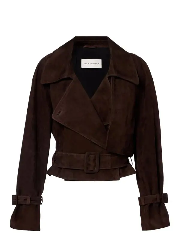 Nour Hammour Cropped Belted Jacket - Brown