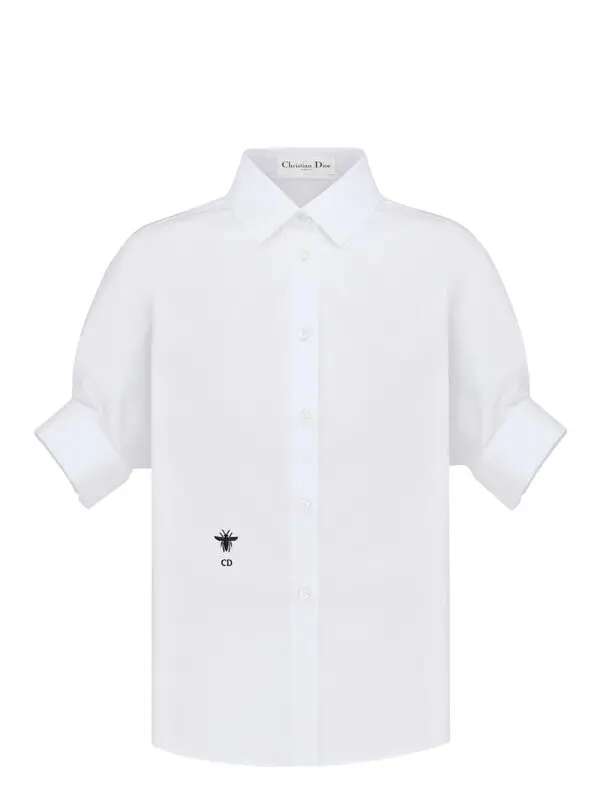 Dior Cotton Poplin Blouse With Puff Sleeves And Bee Embroidery - White