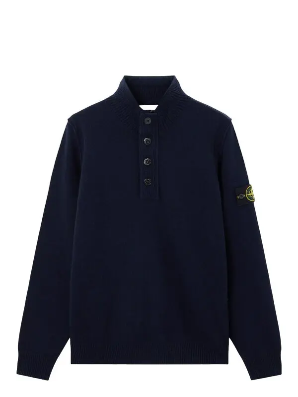 Stone Island Logo Patch High Neck Sweater - Navy