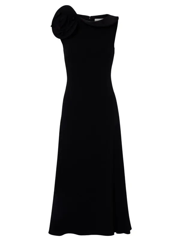 Roland Mouret Floral Appliqué Asymmetrical Midi Dress - Black