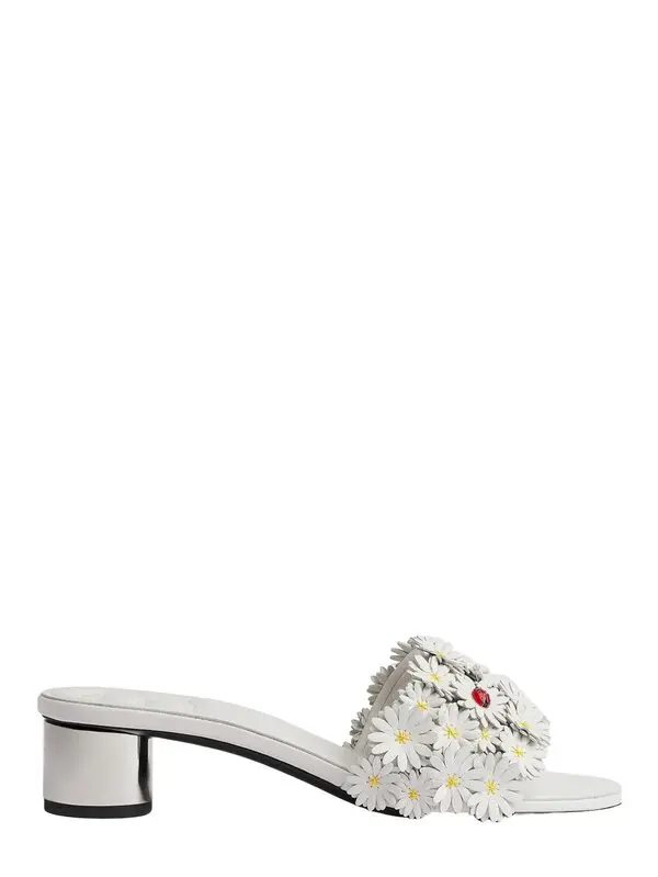 Dior Floral Embellished Heeled Slides - White
