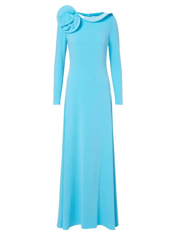 Roland Mouret Floral-appliqué Long-sleeve Gown - Blue