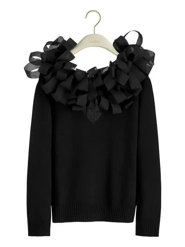 Dior Sweater With Ribbon Neckline And Open Back - Black