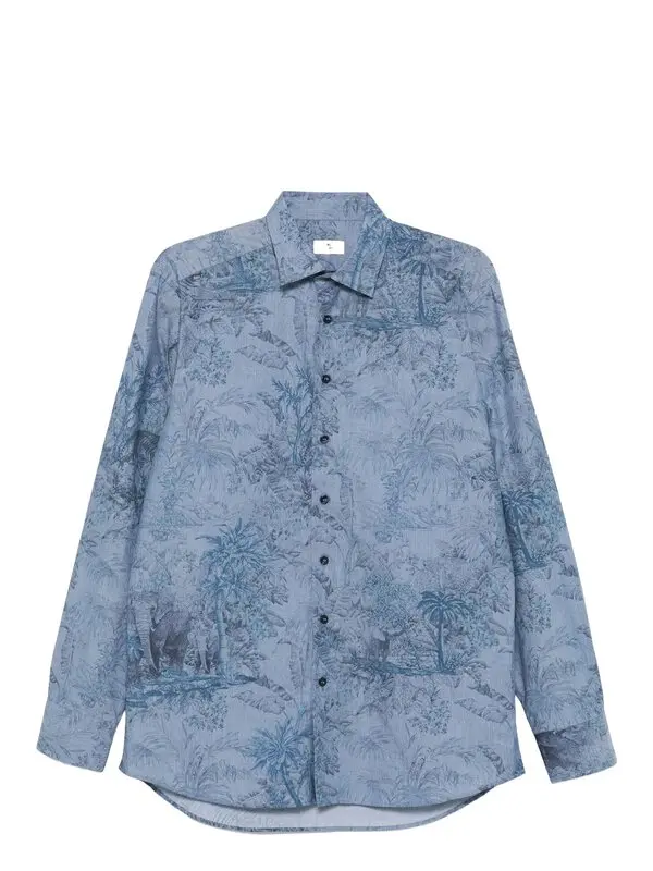 Etro Tone-on-tone Safari-print Shirt - Blue