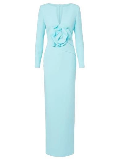 Roland Mouret Floral Appliqué V-neck Crepe Maxi Dress - Blue