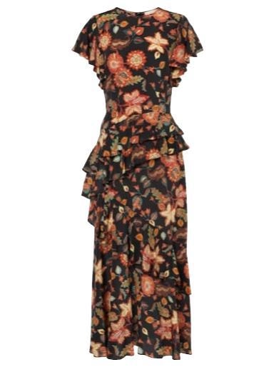 Ulla Johnson Floral Print Ruffled Maxi Dress - Brown