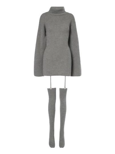 AYA MUSE Cursa Turtleneck Cashmere Minidress With Socks - Gray