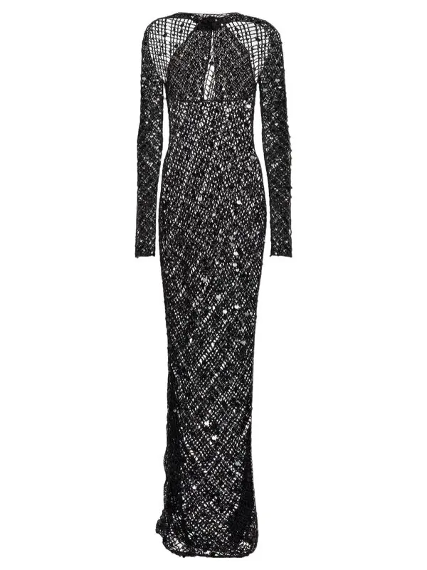 Coperni Shimmery Sequined Crochet Maxi Dress - Black