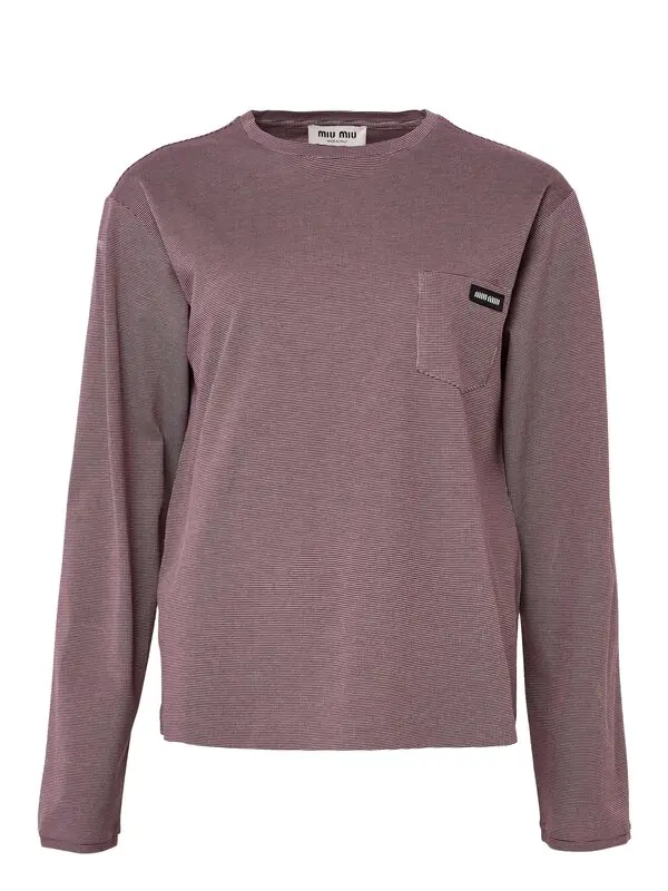 Miu Miu Long Sleeve Crewneck T-shirt With Pocket Detail - Gray