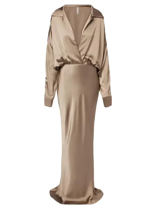 Norma Kamali Long-sleeved Gown With Draped Skirt - Brown