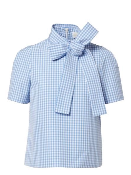 SHUSHU/TONG Gingham Cotton Bow Detail Top - Blue