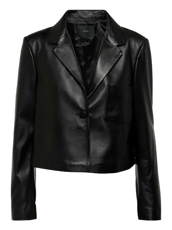 JOSEPH Cropped Leather Single-breasted Blazer - Black