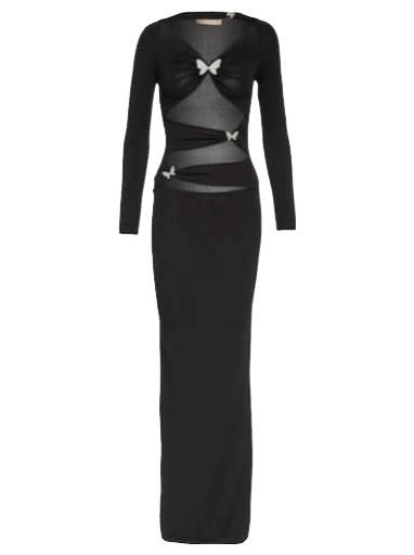 AYA MUSE Atalo Cutout Jersey Midi Dress With Butterfly Embellishments - Black