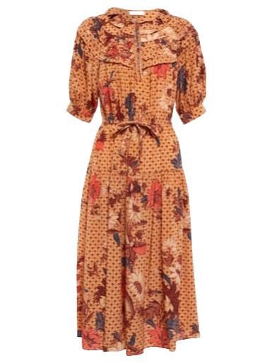 Ulla Johnson Printed Puff Sleeve Midi Dress - Brown