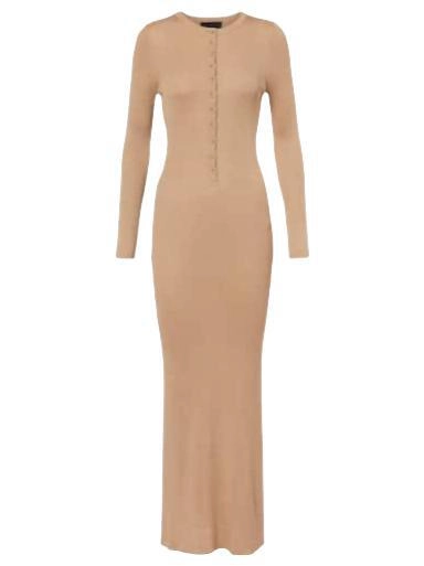 NILI LOTAN Maxi Dress With Button-down Front And Long Sleeves - Nude