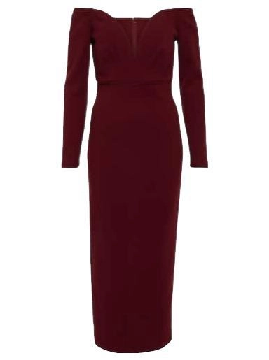 Roland Mouret Off-shoulder V-neck Midi Dress - Brown