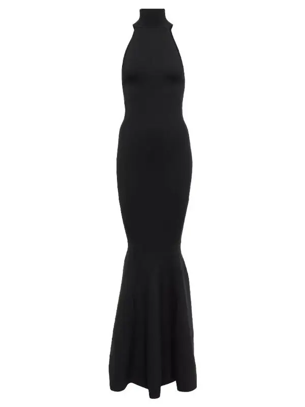 Nina Ricci High-neck Wool-blend Maxi Gown - Black