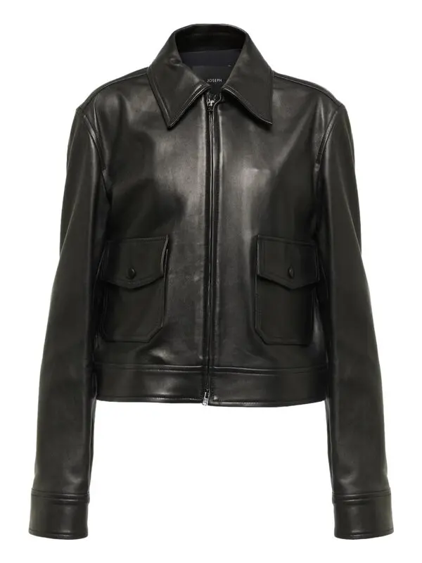 JOSEPH Classic Leather Zip-up Jacket - Black
