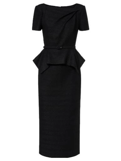 Roland Mouret Belted Peplum Bouclé Midi Dress - Black