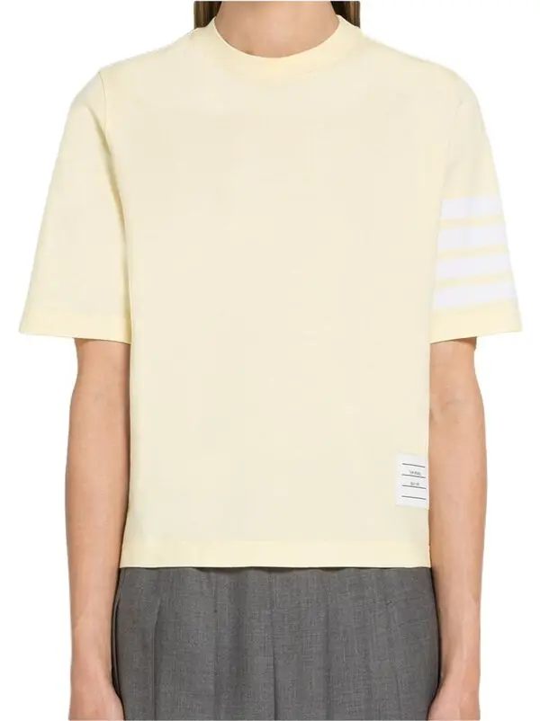 Thom Browne Short Sleeve Crewneck T-shirt With Signature Stripes - White