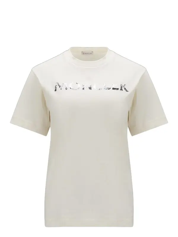 Moncler Crewneck T-shirt With Sequined Logo - White