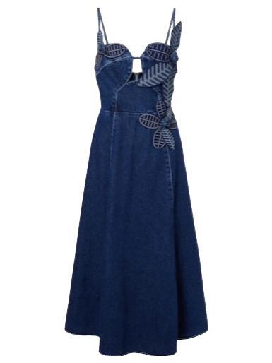 Farm Rio Floral Appliqué Denim Midi Dress - Blue