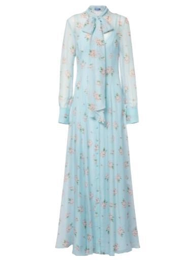 LEO Lilith Floral Chiffon Maxi Dress With Bow Detail - Blue