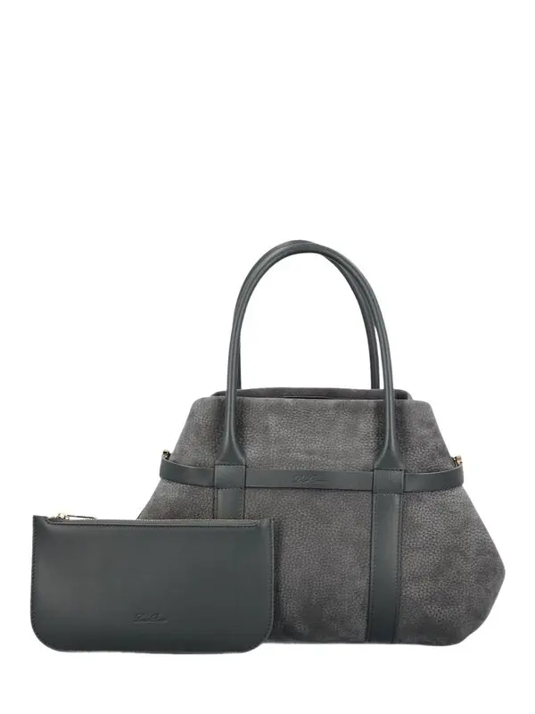 Loro Piana Top Handle Bag With Debossed Logo - Black