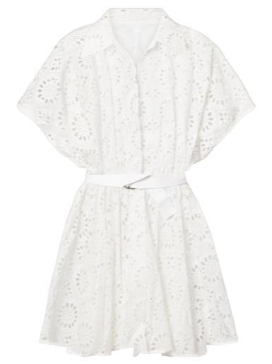 Norma Kamali Belted Broderie Anglaise Cotton Mini Dress - White