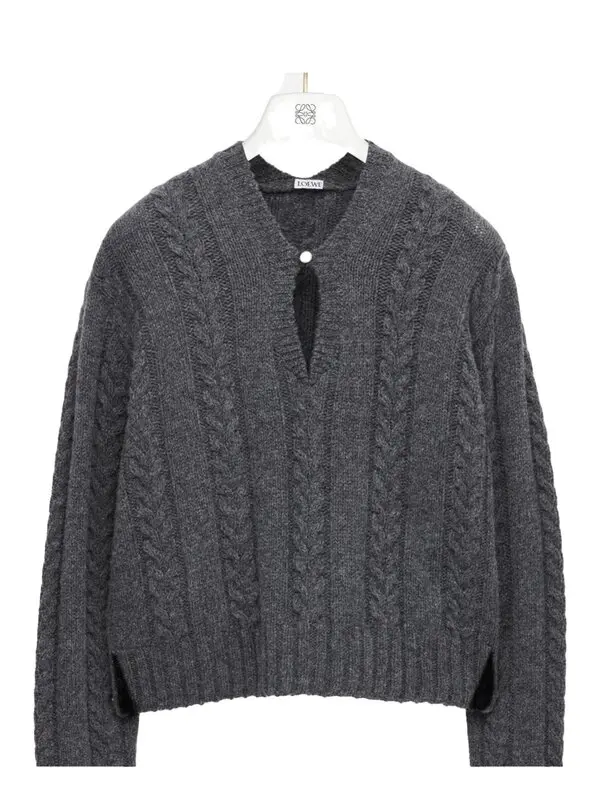 Loewe V-neck Knitted Jumper With Button Detail - Grey