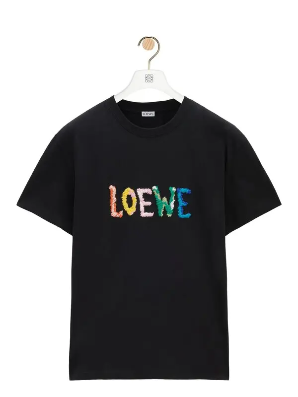 Loewe Logo Embroidered Crewneck T-shirt - Black