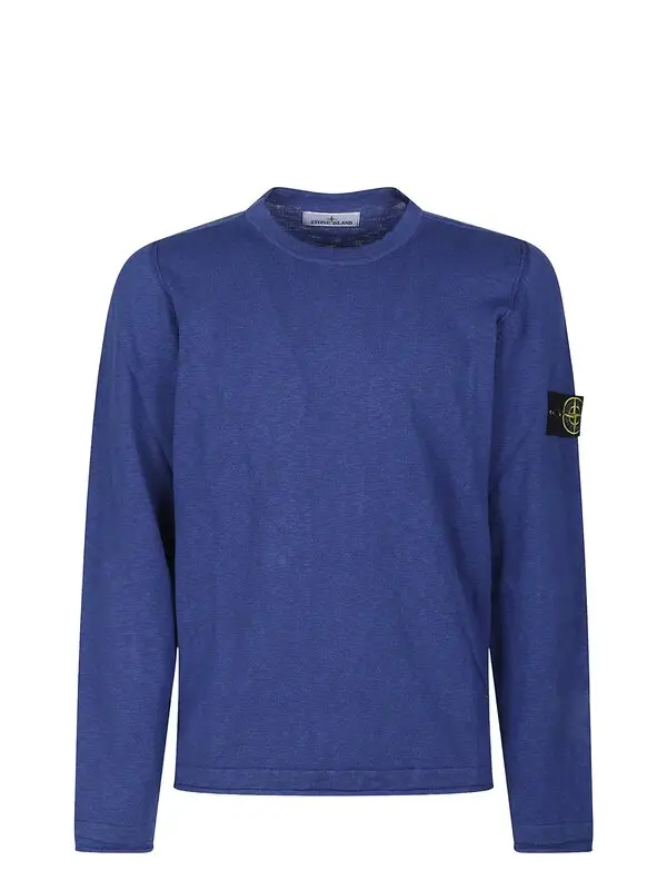 Stone Island Logo Patch Crewneck Sweatshirt - Bright Blue