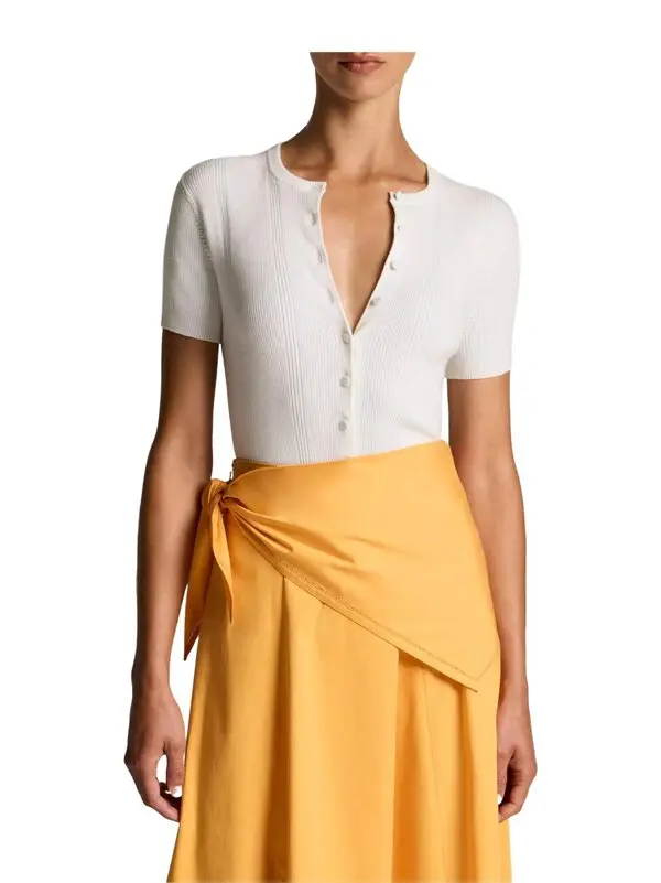 Vince Short-sleeve Ribbed Knit Cardigan With Covered Buttons - Optical White