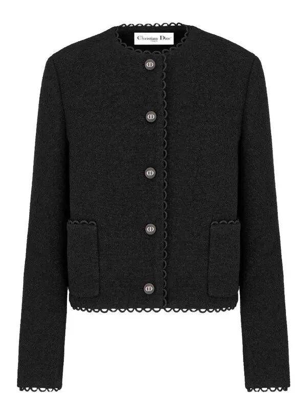 Dior Cropped Jacket With Fan Trim - Black